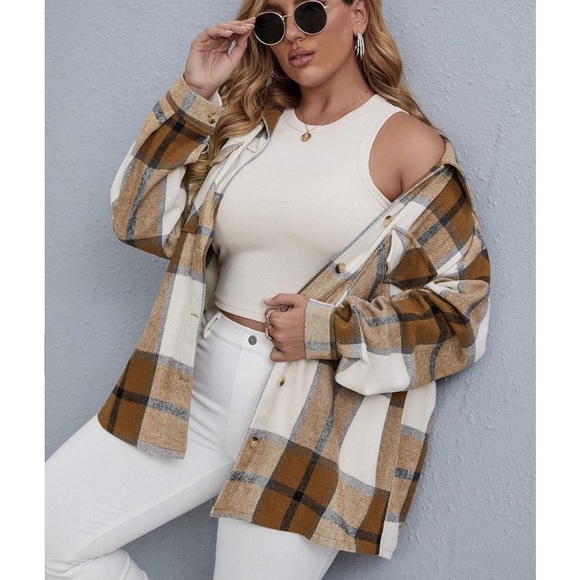 SHEIN | Jackets & Coats | Shein Womens Plaid Button Down Long Sleeve ...